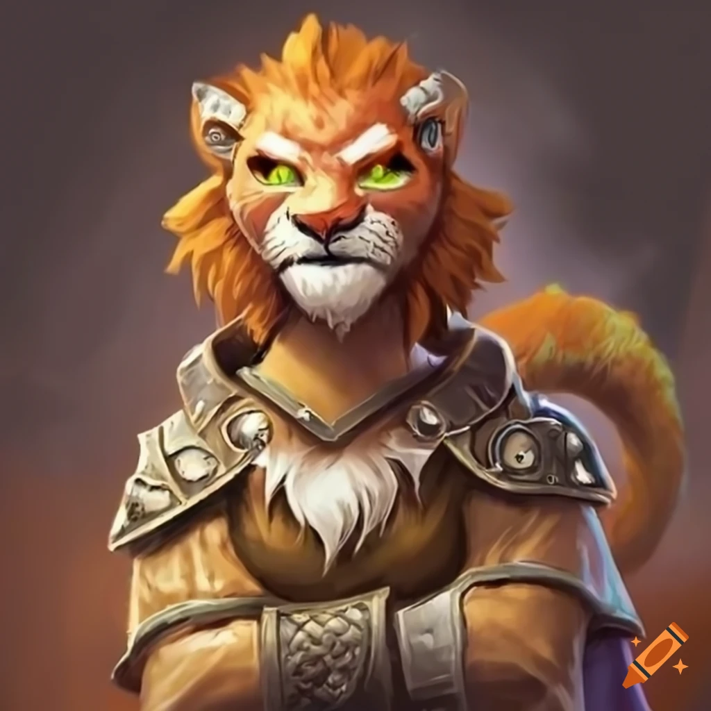Lionfolk barbarian with white and black fur holding a polearm on Craiyon