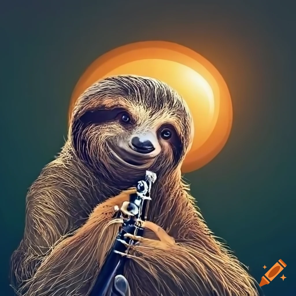 Sloth playing the clarinet under the sun on Craiyon
