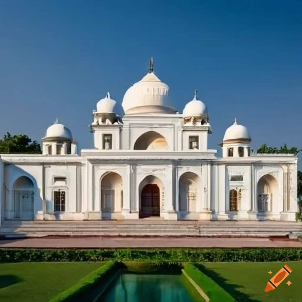 Front view of mahal white house in mediterranean architectural style on ...