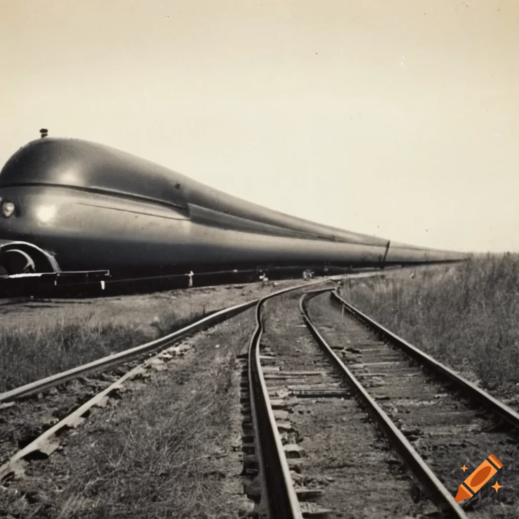 Vintage photo of a futuristic train on a countryside track on Craiyon