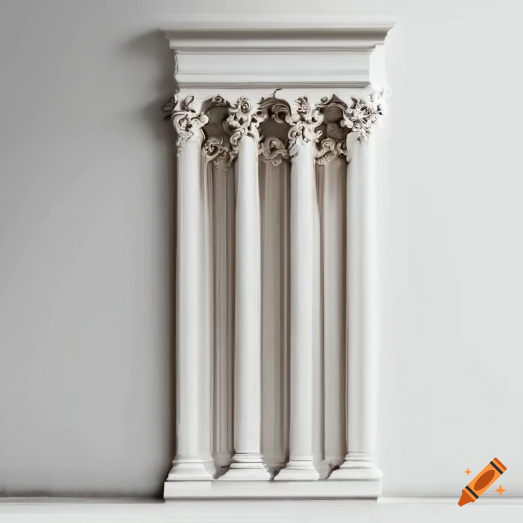 Rococo window pillars and altar in a white-walled room on Craiyon