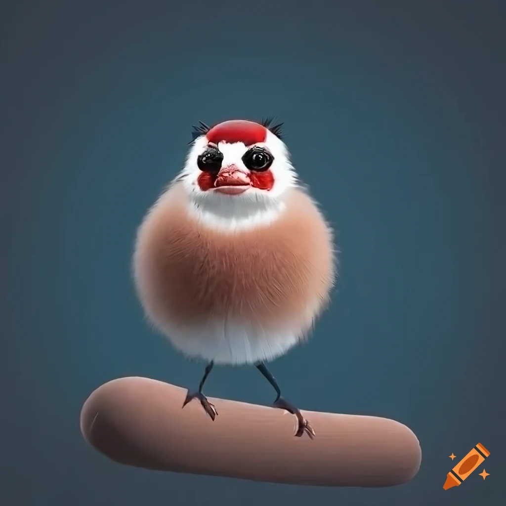 Funny goldfinch bird with fluffy brown feathers on Craiyon