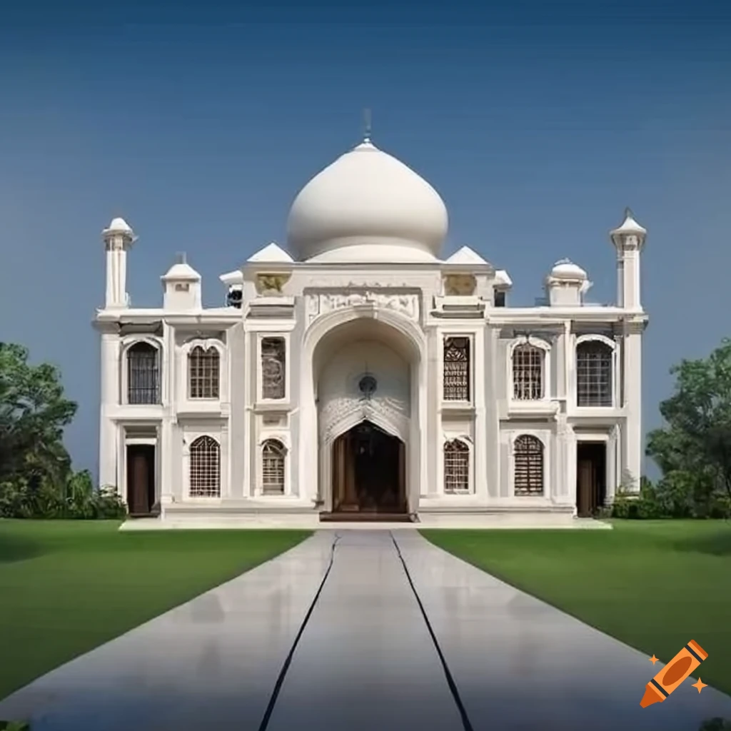 Front view of the mahal white house in mediterranean architectural ...