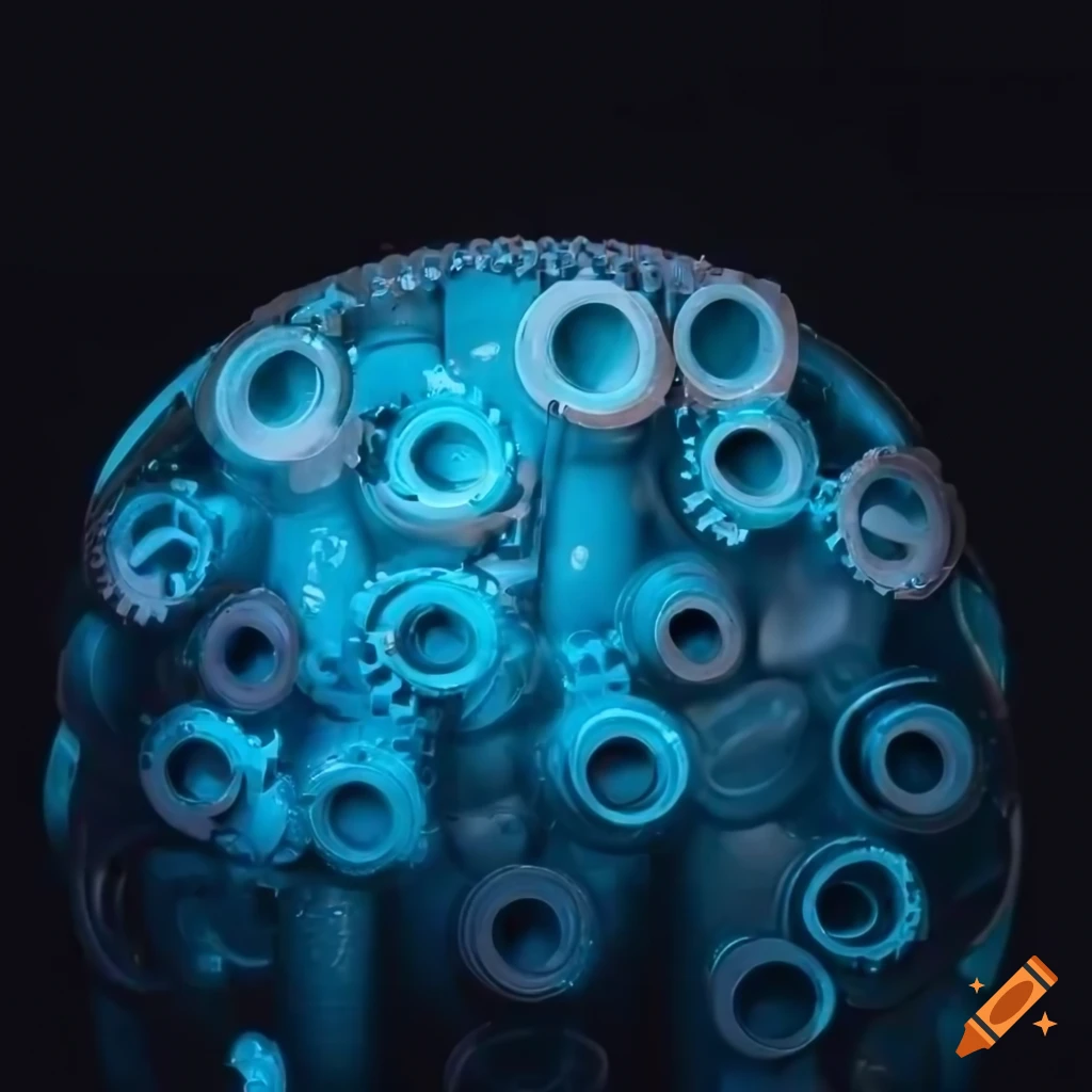 Ceramic machine with intricate details on black background on Craiyon