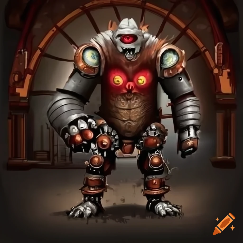 Red-eyed steampunk robot gorilla on Craiyon