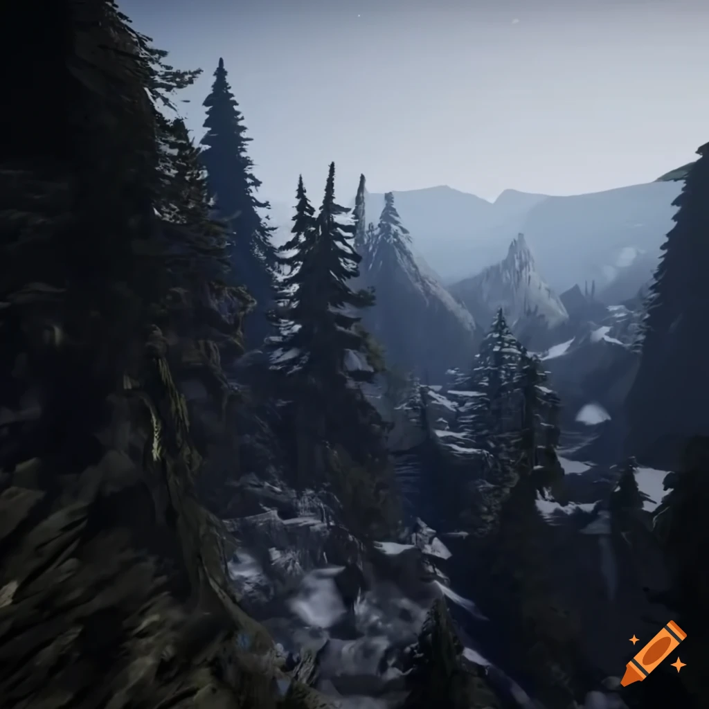 Unreal engine 5 snowy mountain scene on Craiyon