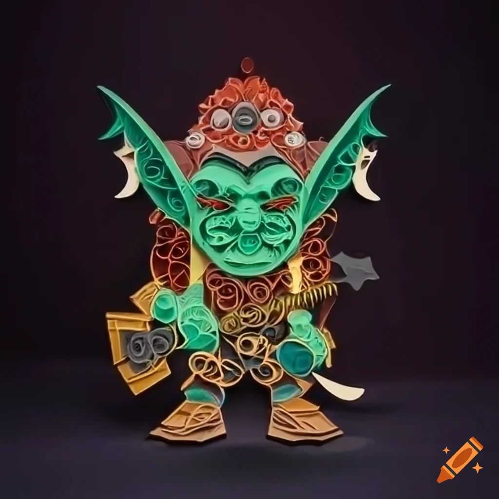 Quilling paper art of a mountain goblin chieftain