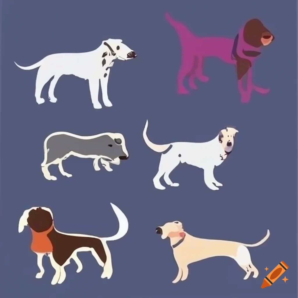 Colorful silhouette of various dog breeds