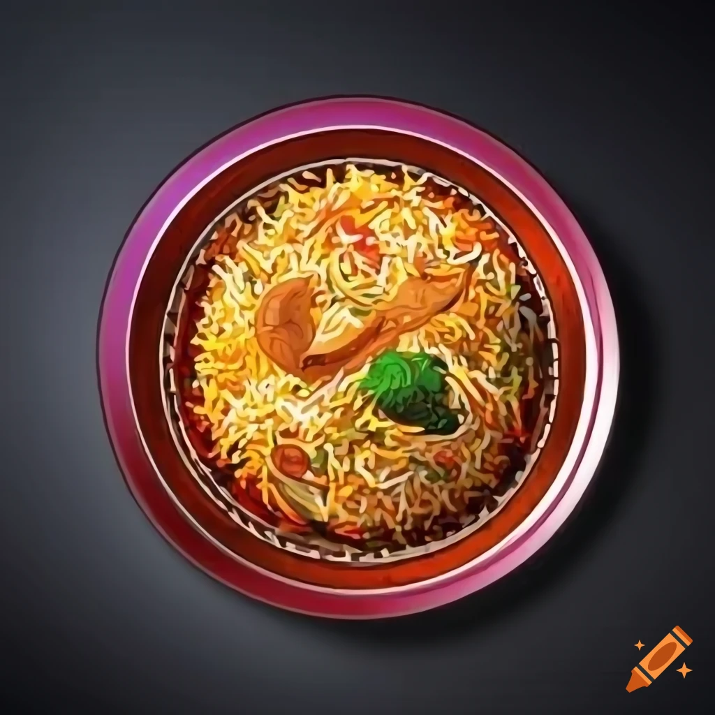 Sticker of a detailed biryani dish with outline on Craiyon
