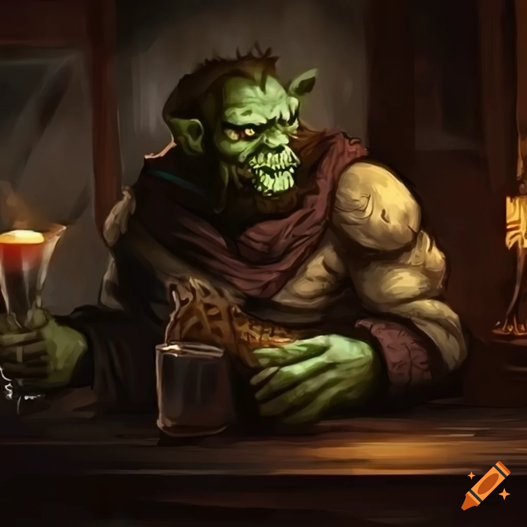 Half orc bartender in a tavern