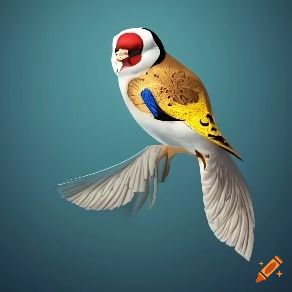 Drawing of a European goldfinch bird taking off on Craiyon