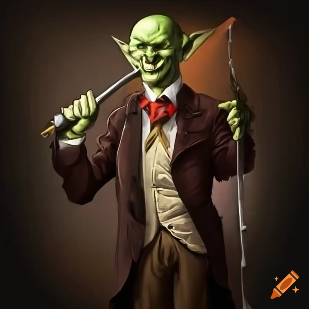 Image of a goblin mob boss in a bank on Craiyon