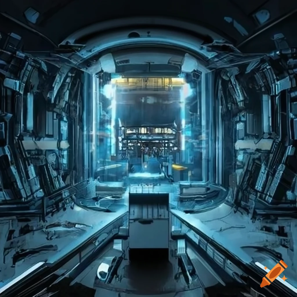 Concept art of a futuristic repair facility on Craiyon