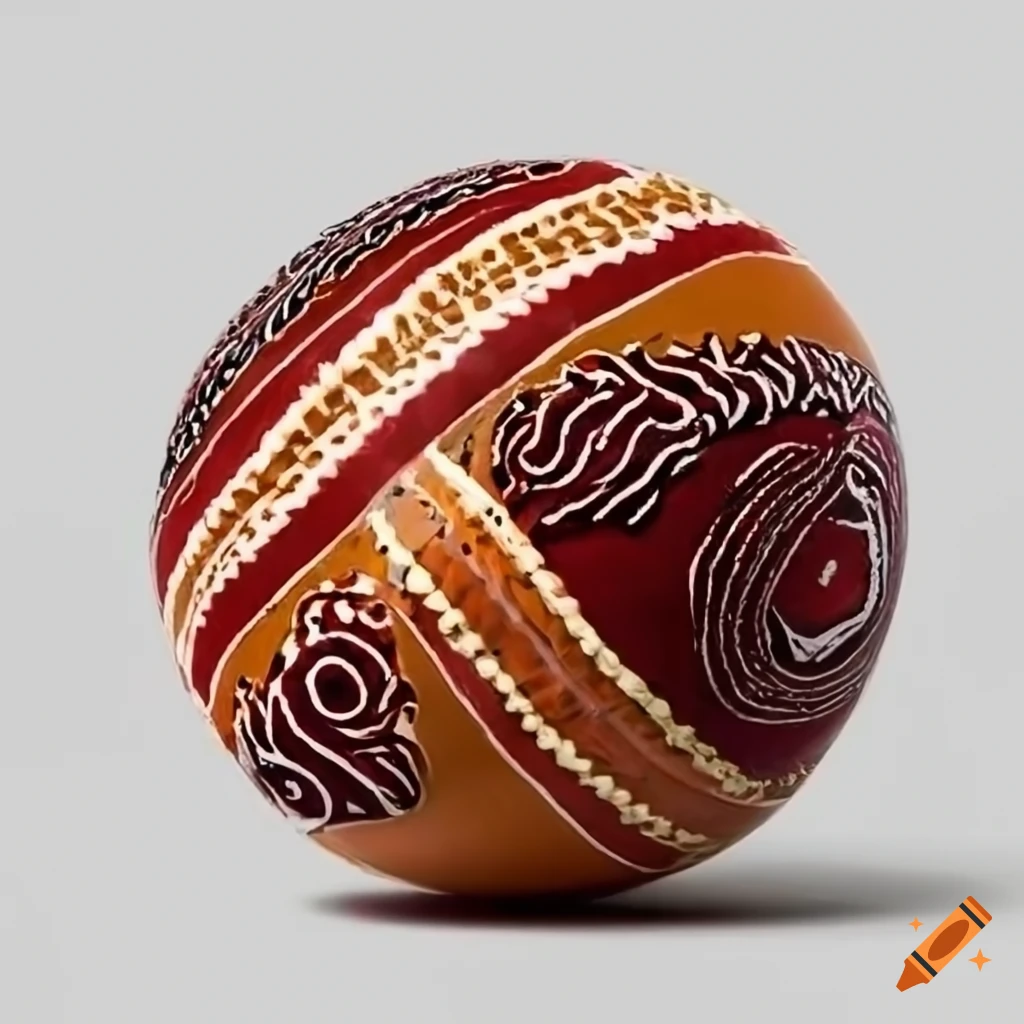 Red cricket ball on grassy pitch on Craiyon