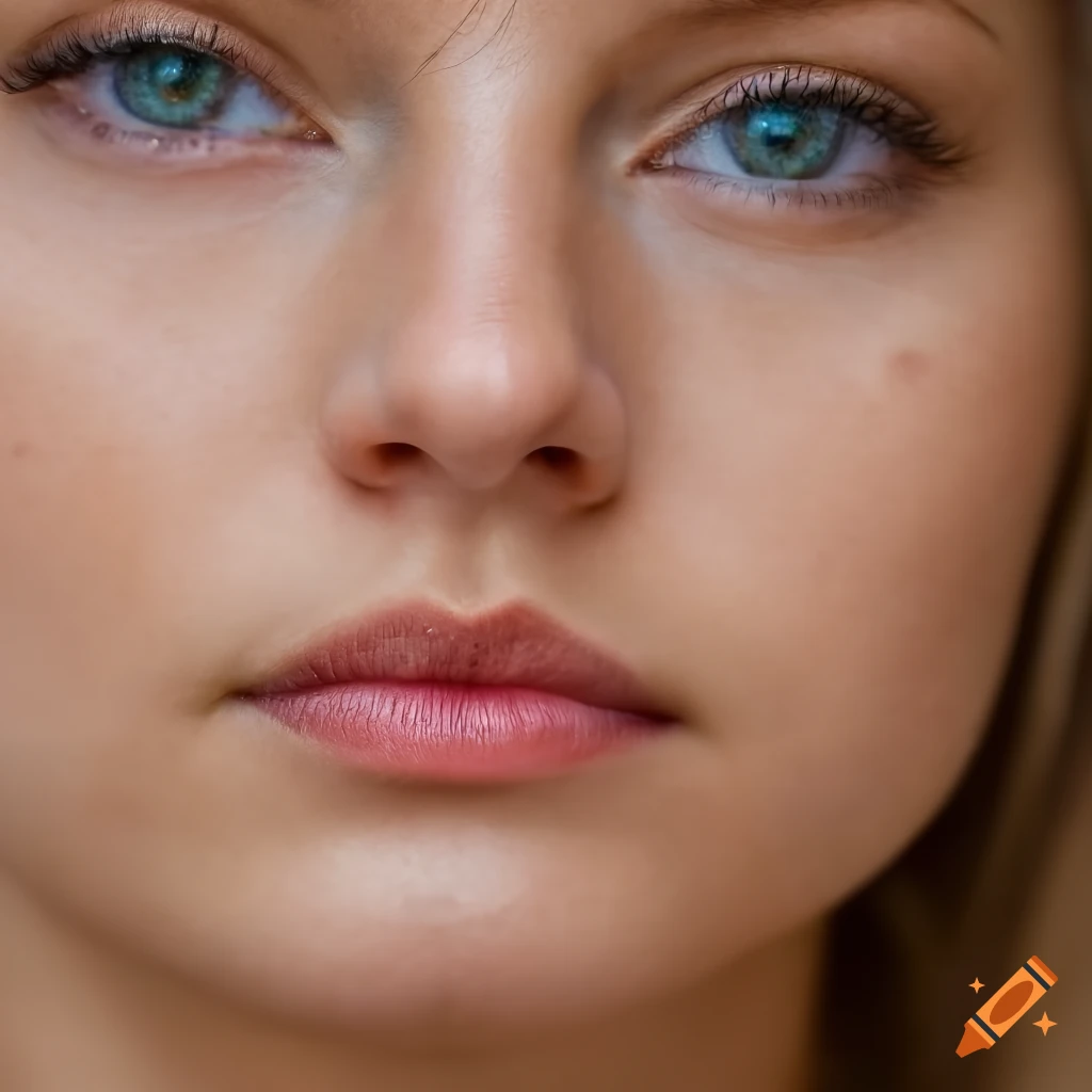 Close-up photo of a young woman with symmetrical face on Craiyon