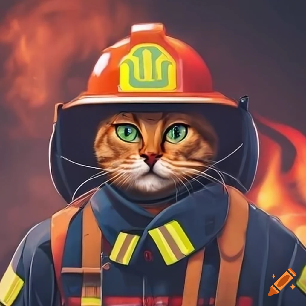 Cat dressed as a fireman on Craiyon