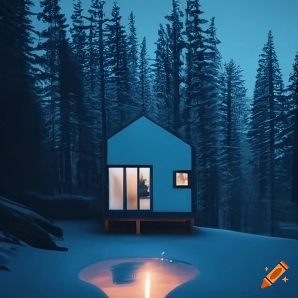 Blue minimalist cabin architecture