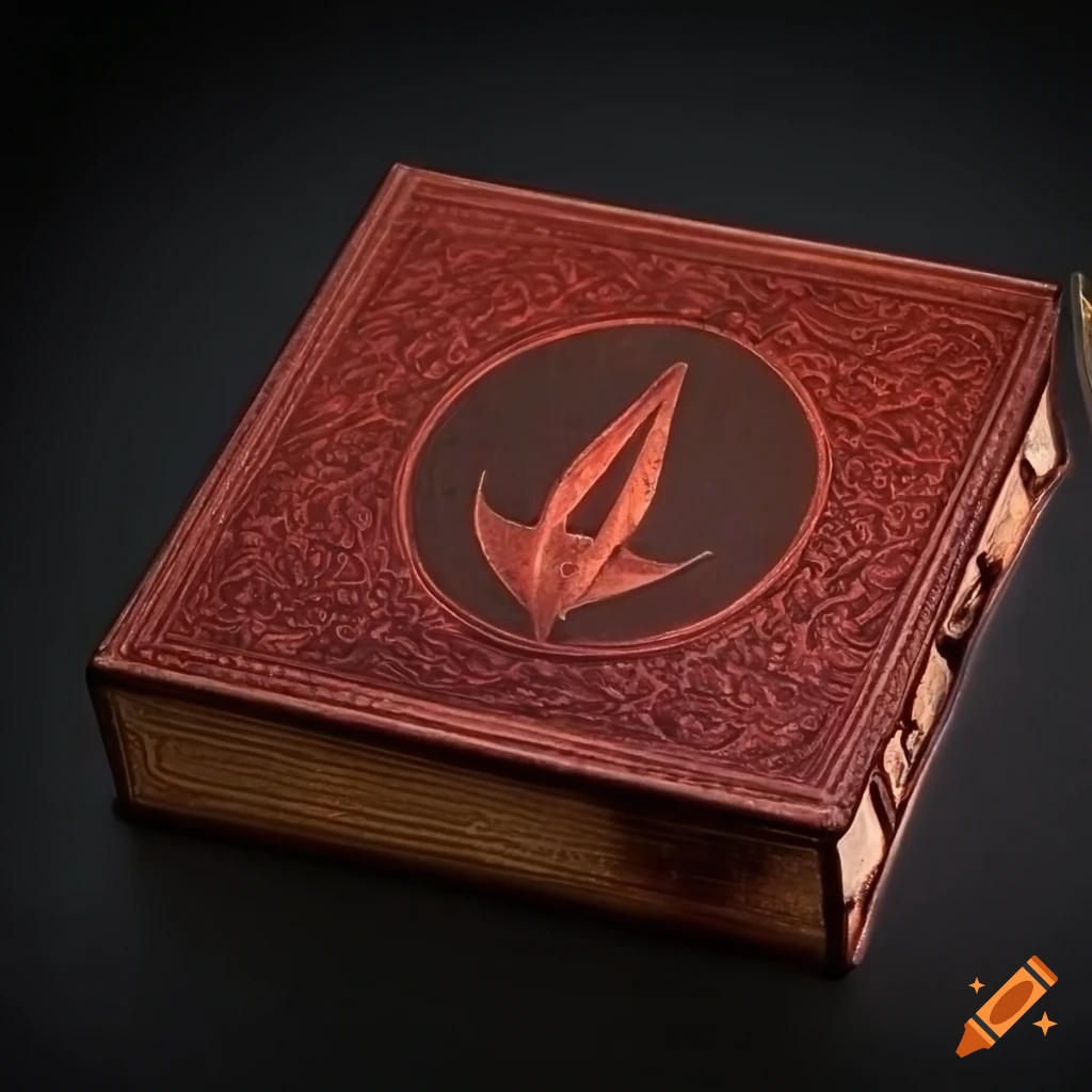 Red mystical tome with black sai symbol on Craiyon