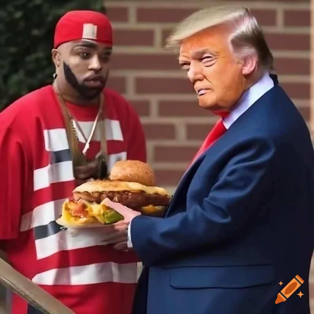 Funny image of donald trump as a rapper with hamburgers