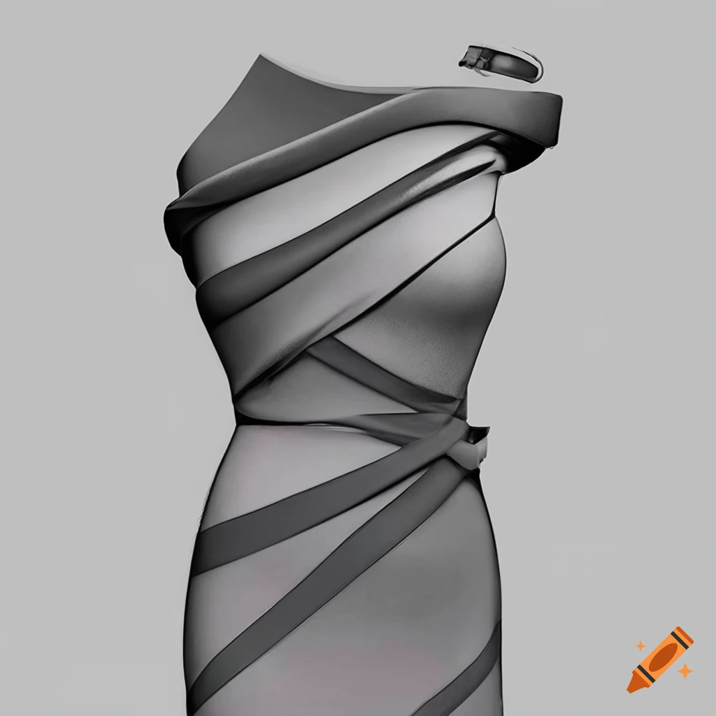 Close-up of a one-shoulder mini wrap dress in textured fabric