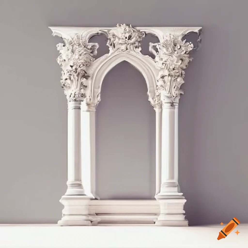 Rococo window pillars and altar in a white-walled room on Craiyon