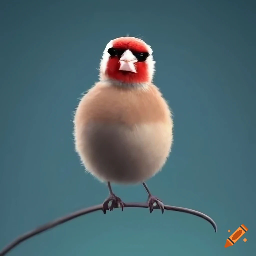 Funny goldfinch bird with fluffy brown feathers on Craiyon