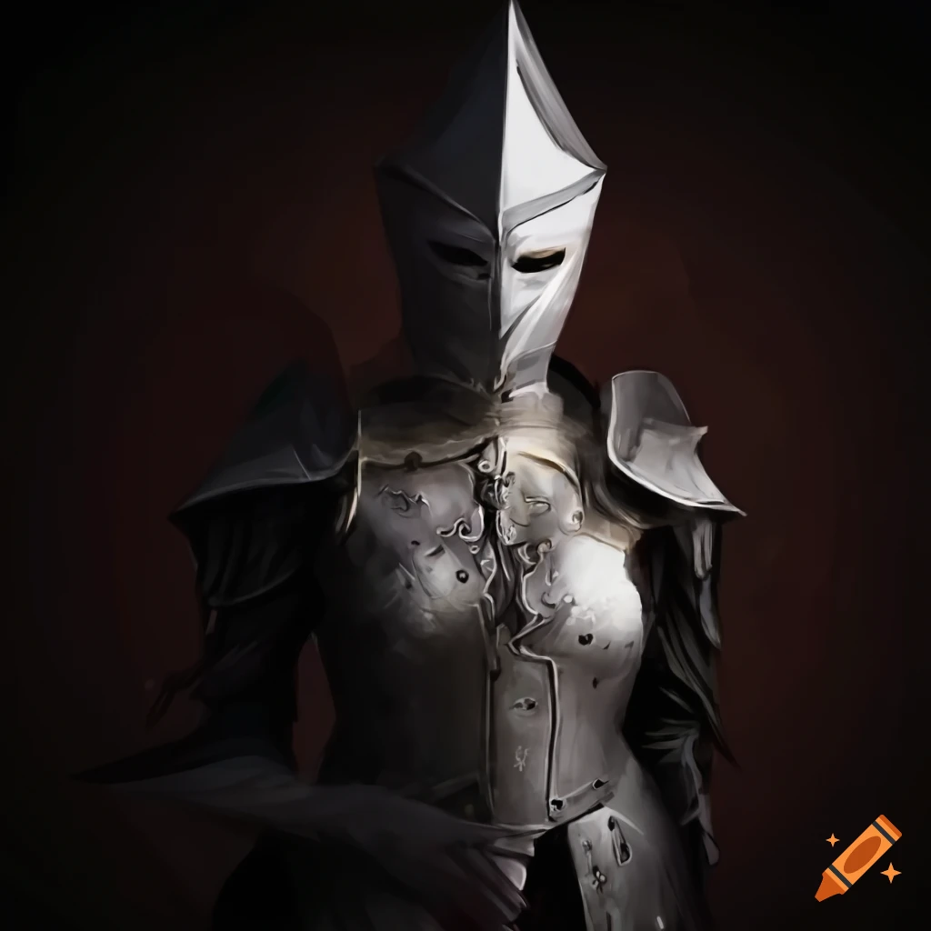 Image of a white masked queen in armor