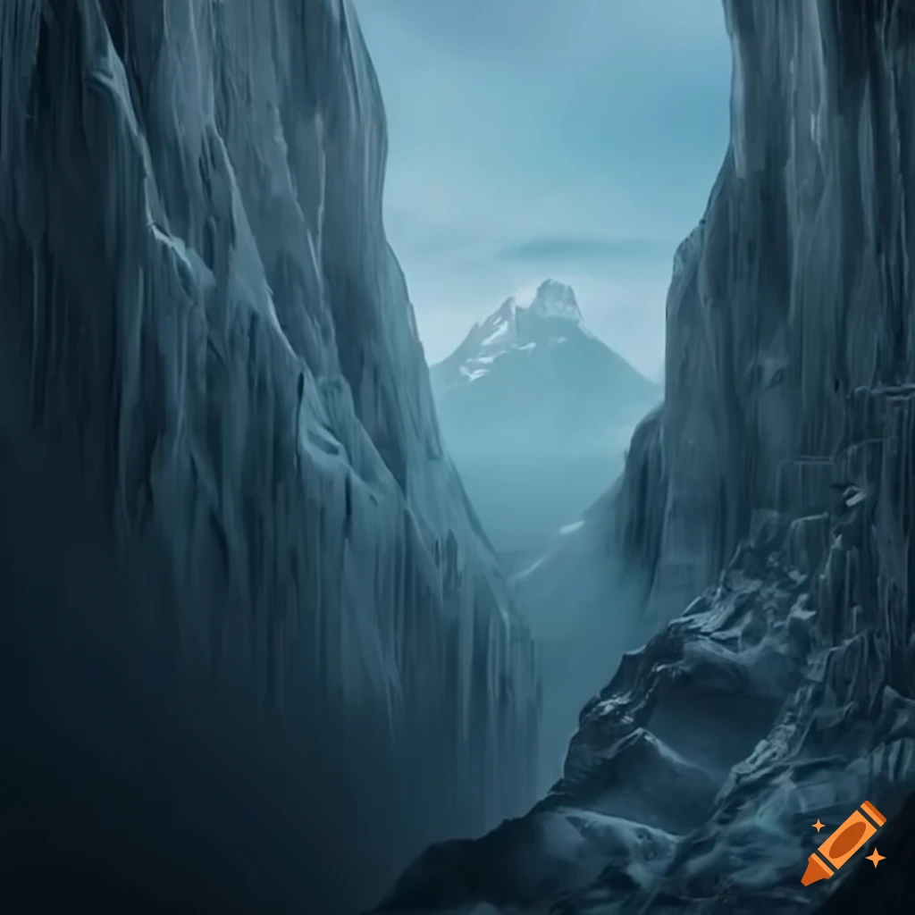 Snowy winter scene outside a dark cave on Craiyon