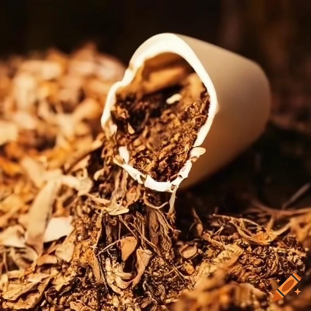 Composting half paper coffee cup in a compost pile
