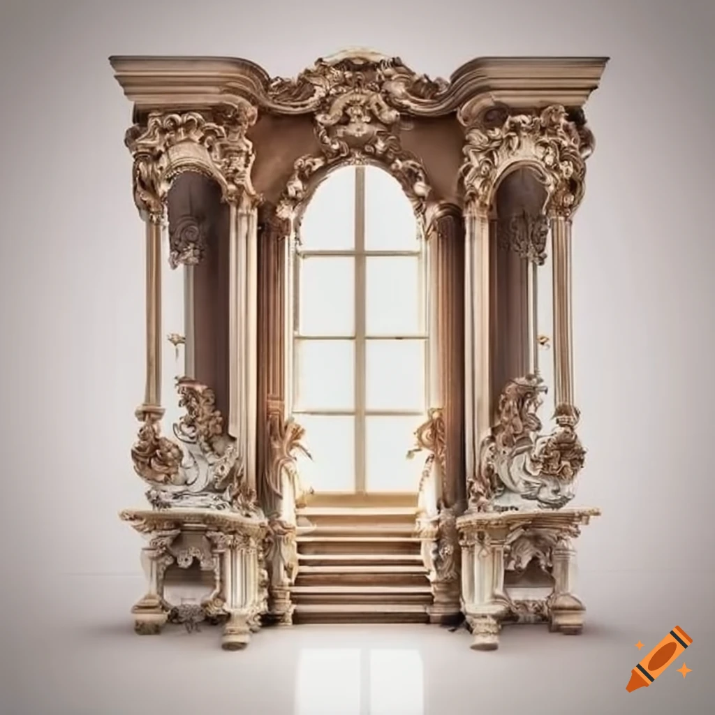 Rococo interior with grand staircase and altar on Craiyon