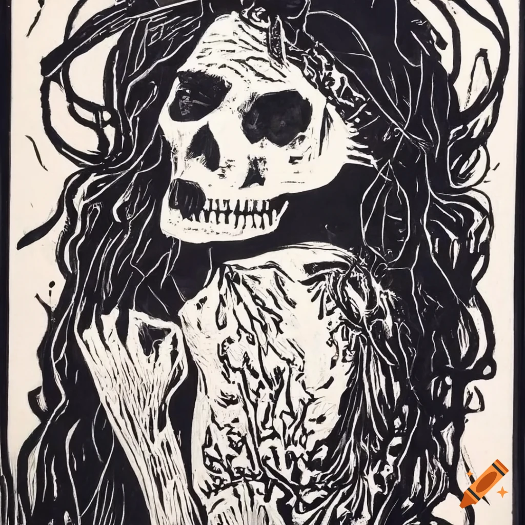 Linocut drawing with a mysterious message on Craiyon