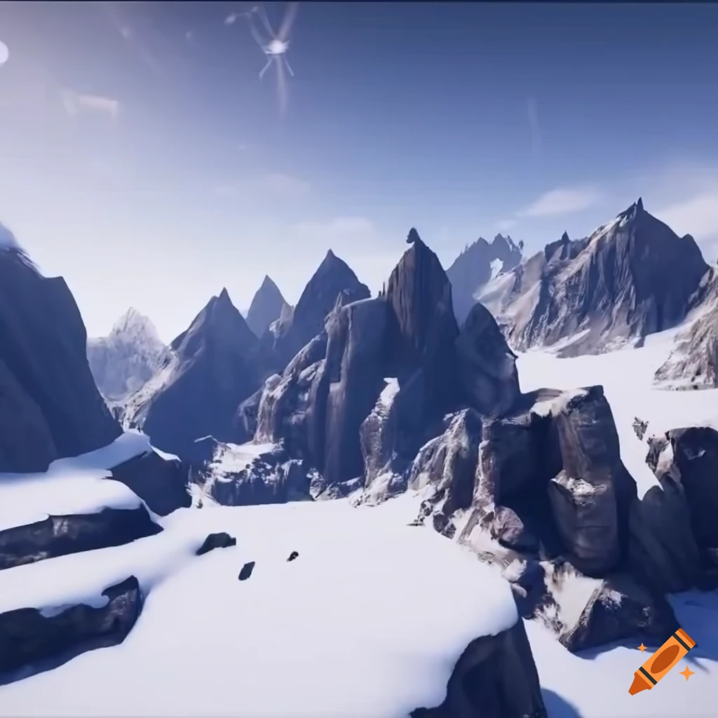 Snowy mountains rendered in Unreal Engine 5 on Craiyon