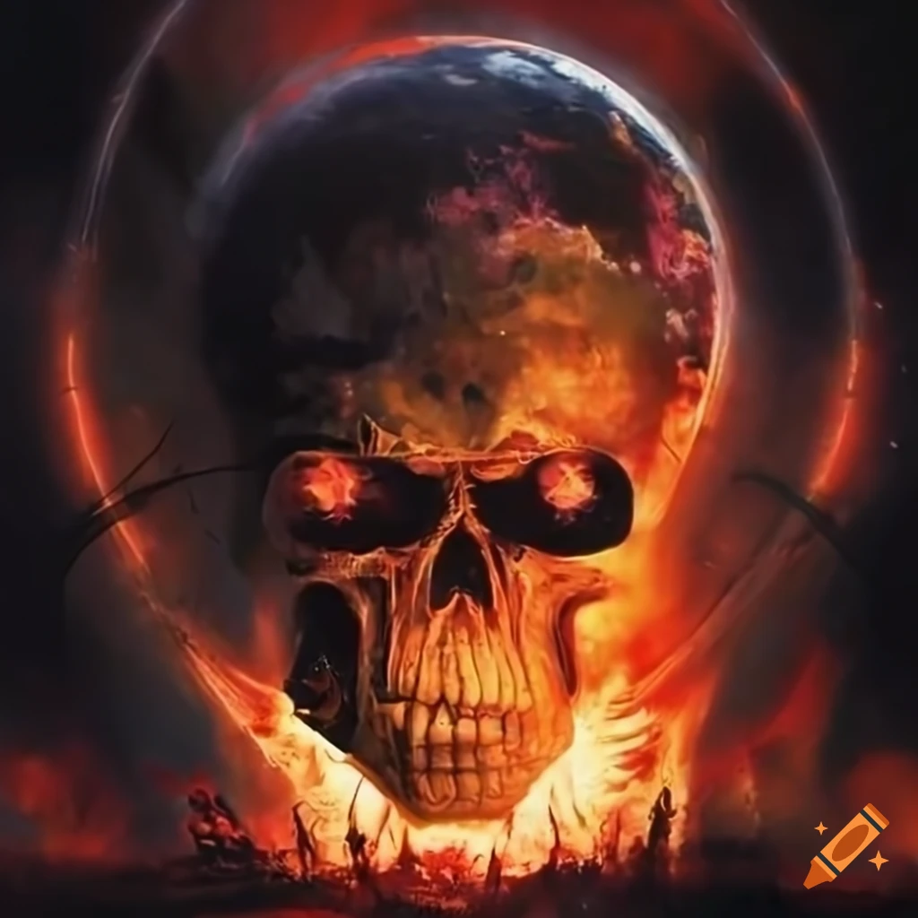 Album cover featuring judge death and a fiery planet