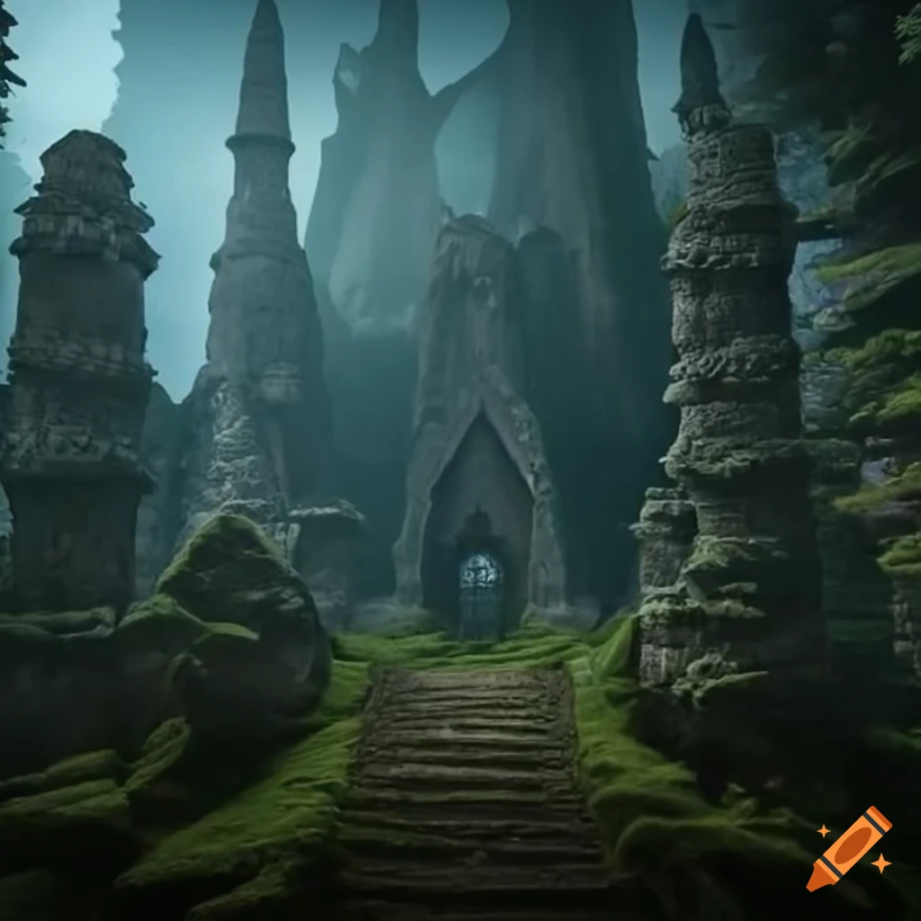 Castle on a mountain in a mystical forest