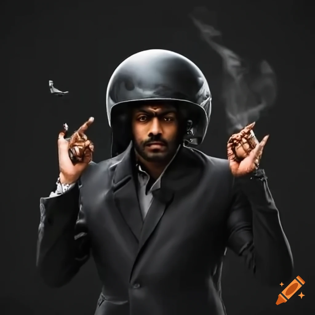 Group of friends dressed in black suits and motorcycle helmets throwing ...