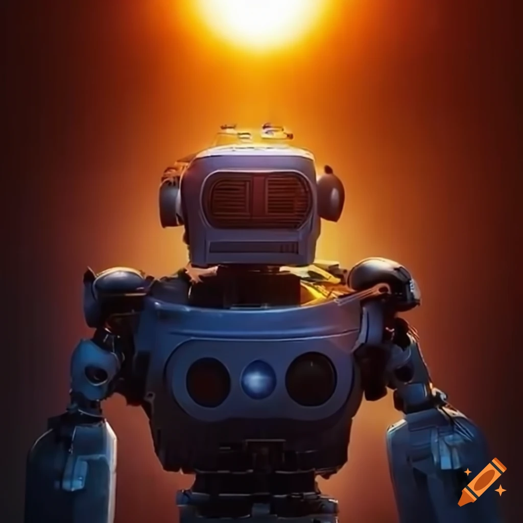 Robot traveling to different planets with rockets and jet boosters on ...