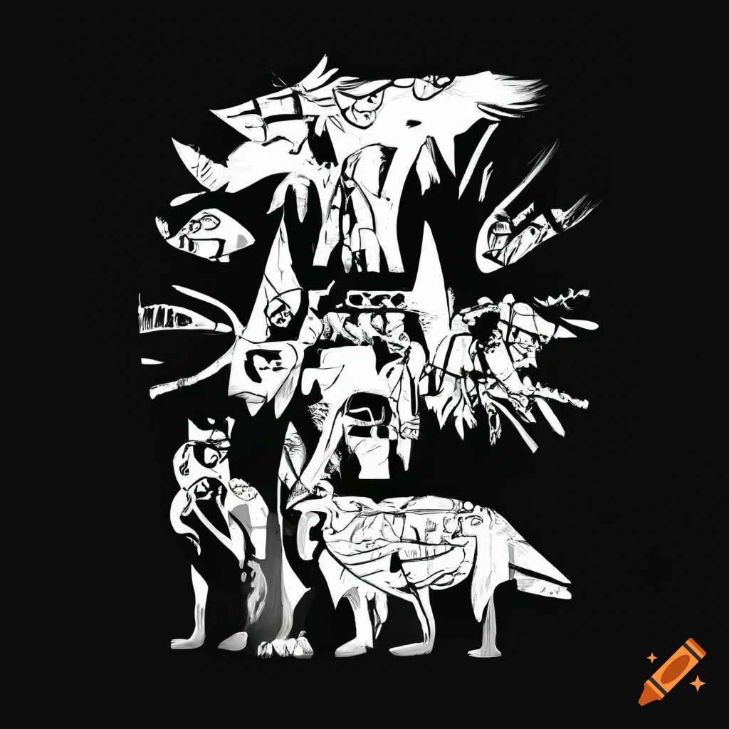 Black and white art of a wolf pack