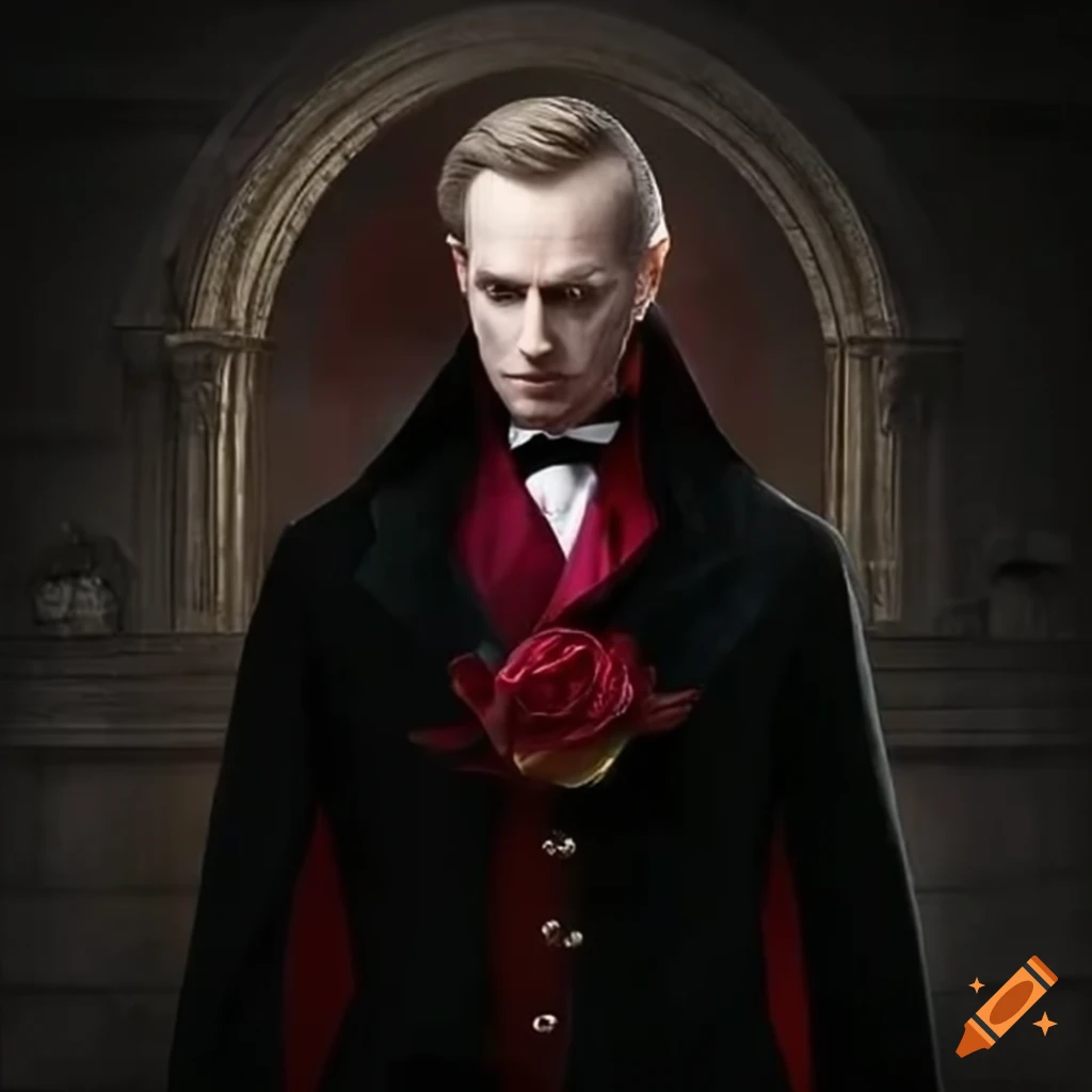 Elegant vampire count in a castle