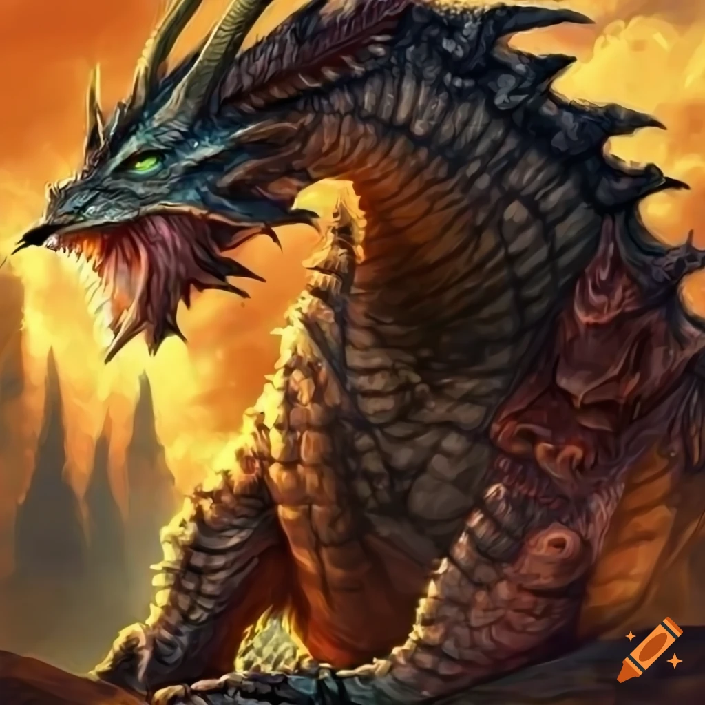 Digital art of a fierce dragon guarding its treasure