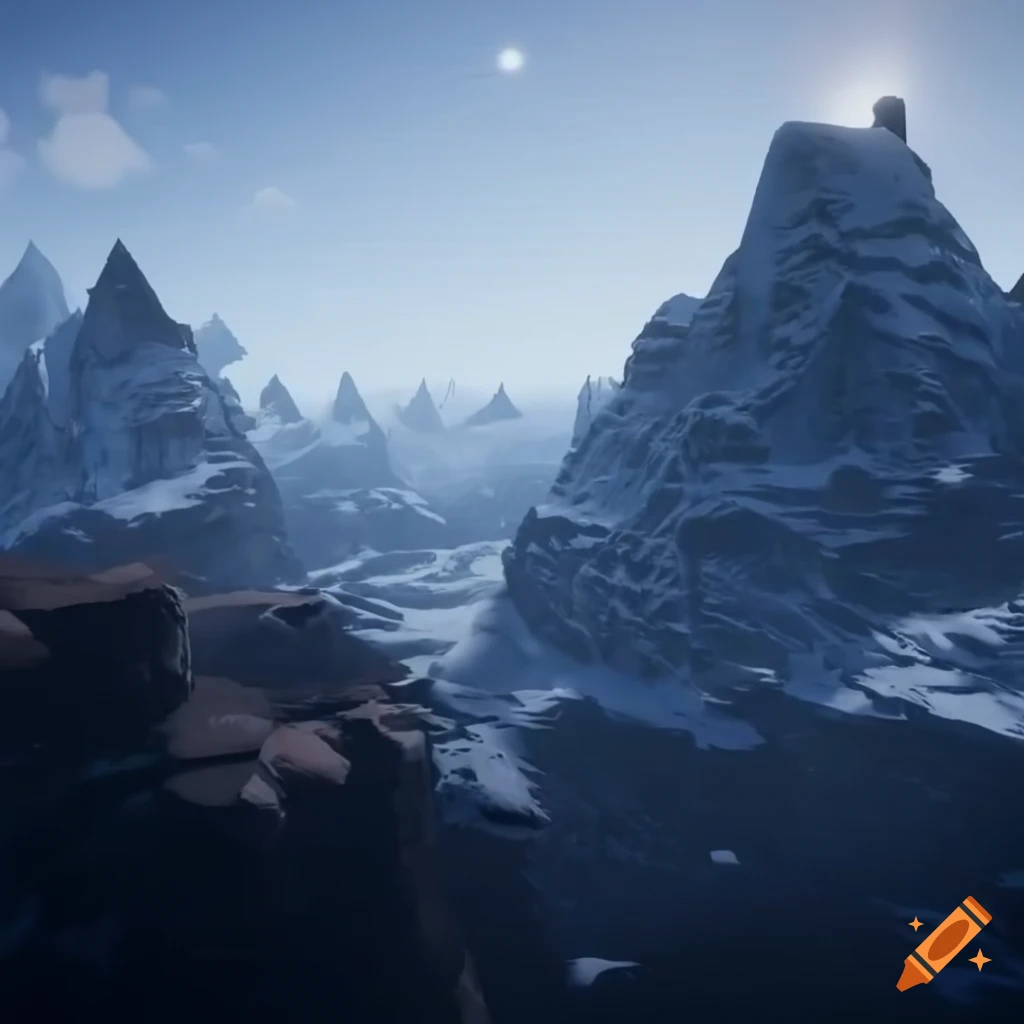 Unreal engine 5 snowy mountain landscape on Craiyon