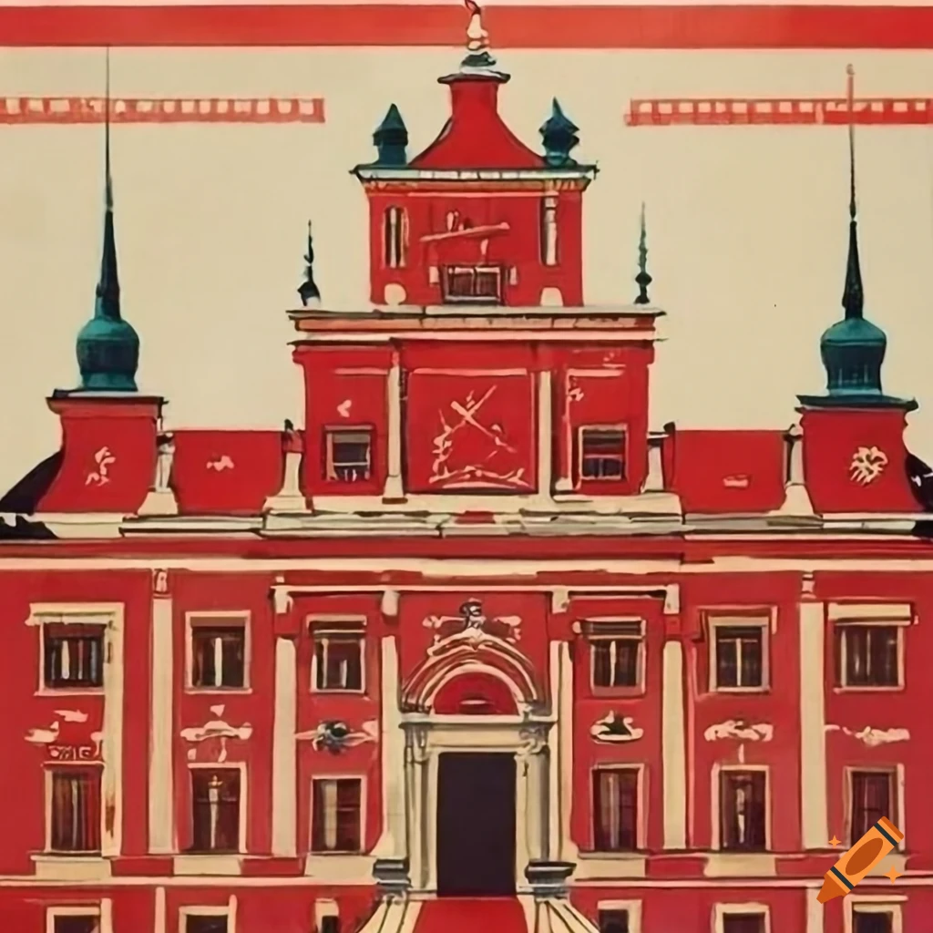 Propaganda style postcard of warsaw royal castle on Craiyon