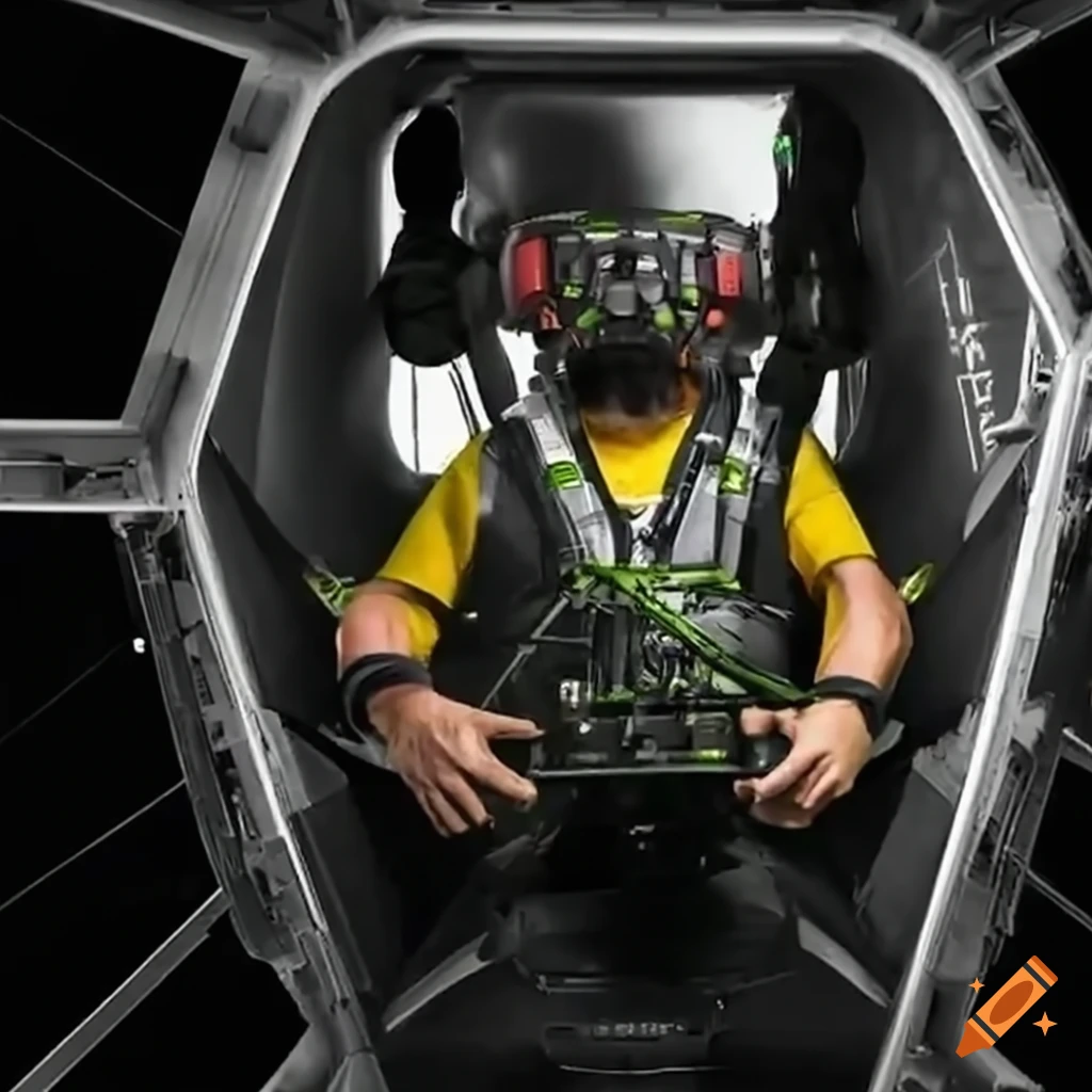 Cyberpunk artwork of a flight operator plugged with cables on Craiyon