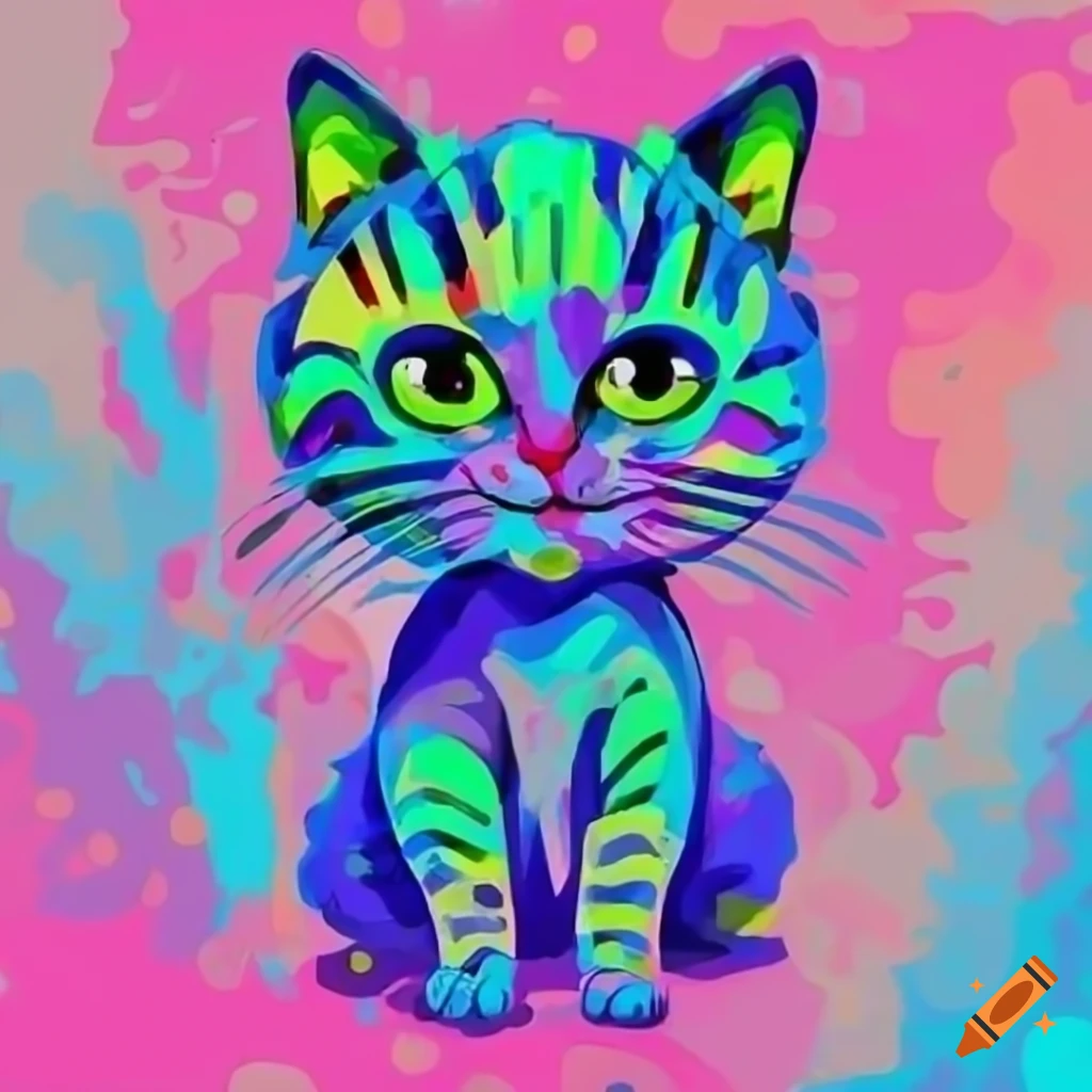Colorful cartoon of a happy cat on Craiyon