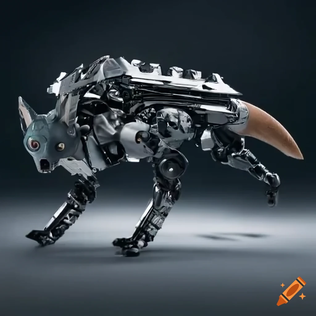 Bionic fox walking with metal objects on its back on Craiyon