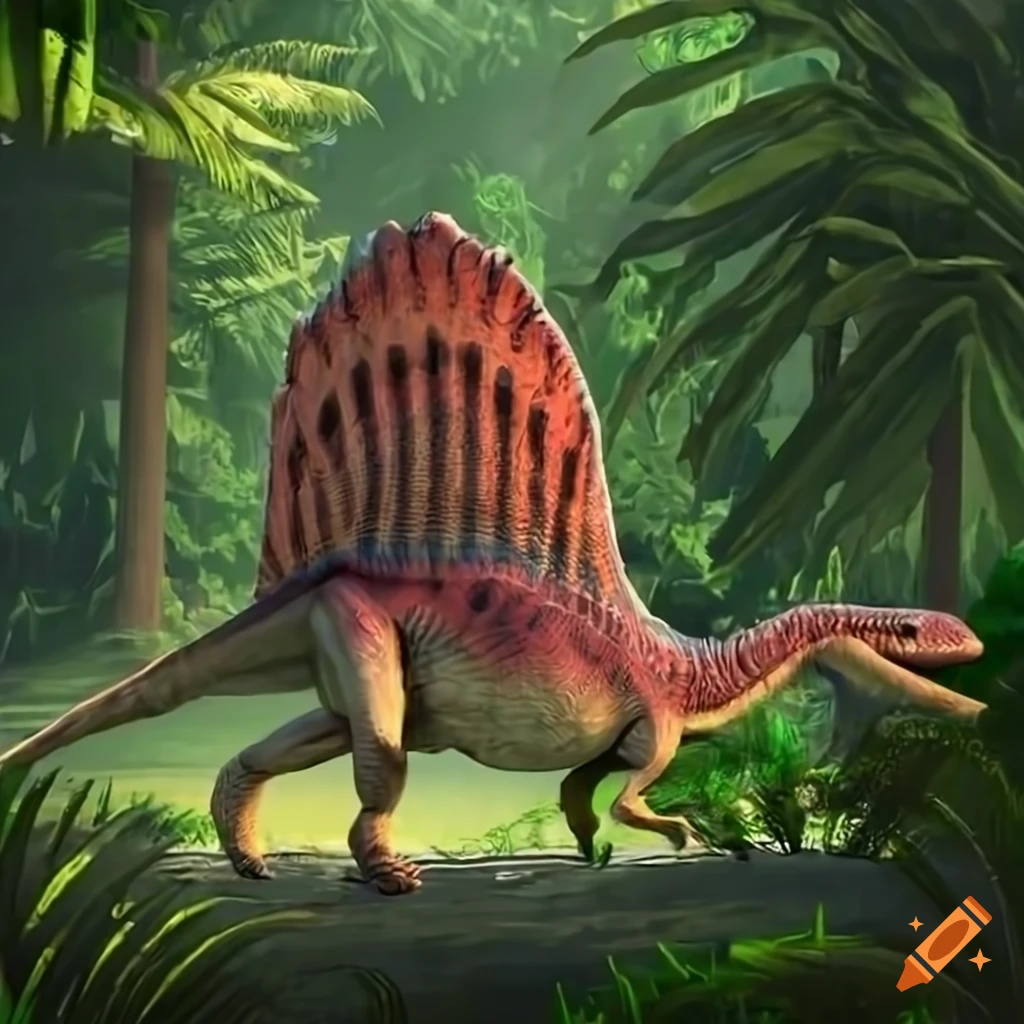 Profile of a spinosaurus in the jungle on Craiyon