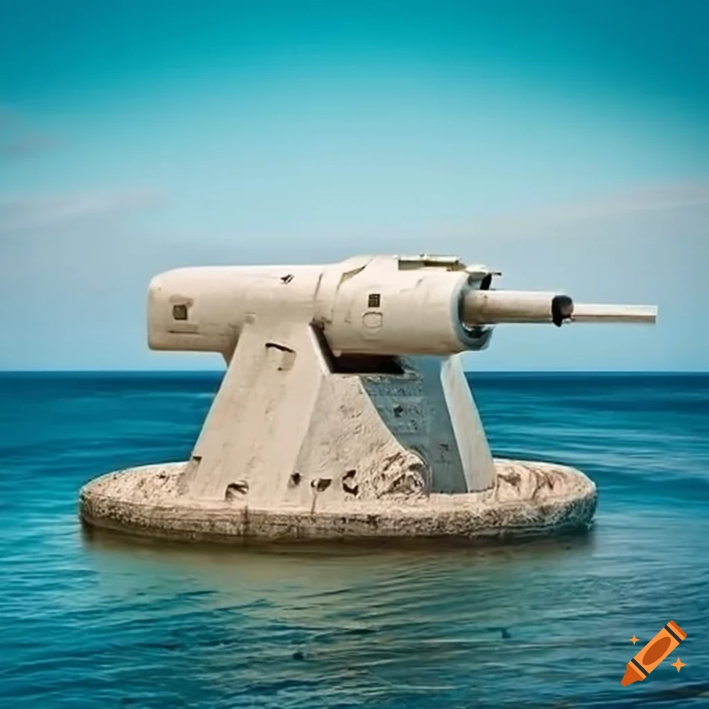 Concrete island with gun turrets