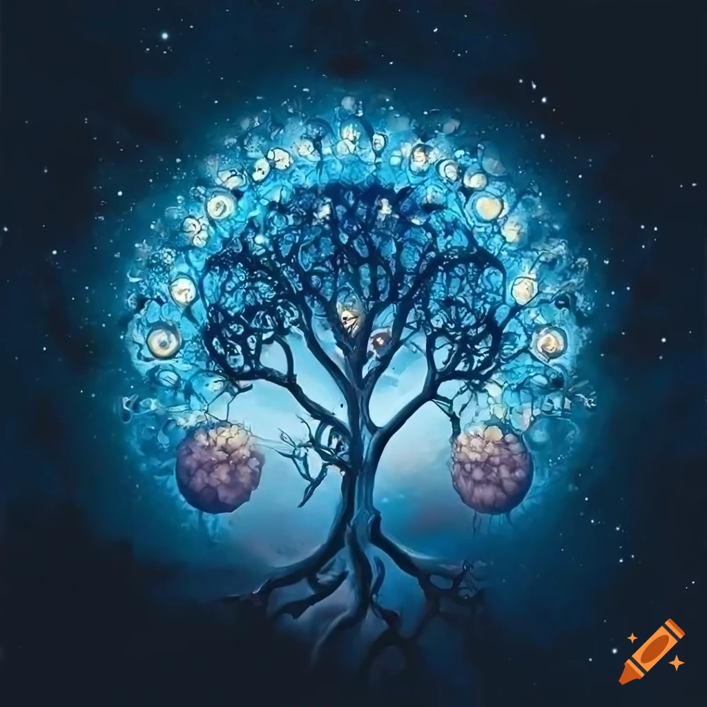 Artistic depiction of a cosmic tree of life on Craiyon