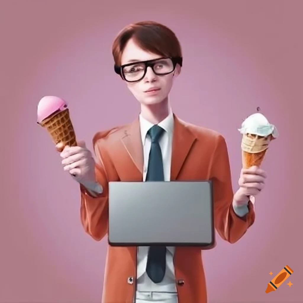 Computer engineers with laptops and ice cream on Craiyon