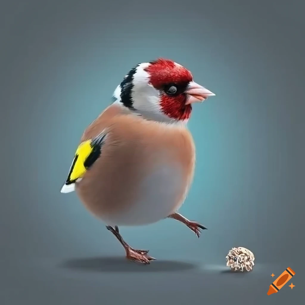 Fluffy brown goldfinch bird with colorful body on Craiyon