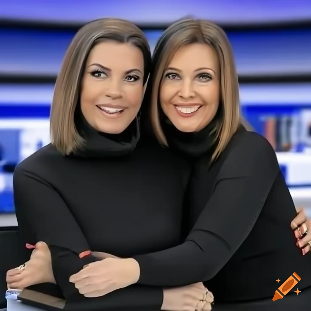 Two women from cbs news hugging at the news desk in a two-headed woman ...